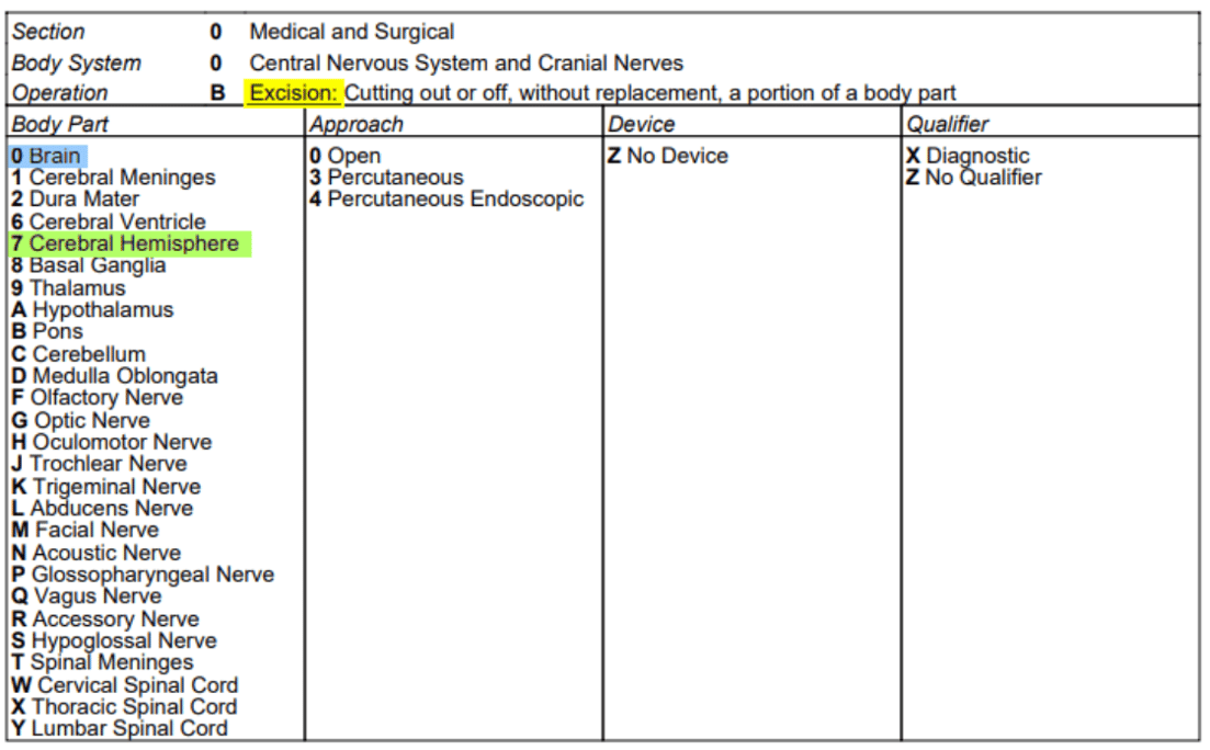 ICD-10-PCS Body Part Value Selection for Cerebral Lobectomy